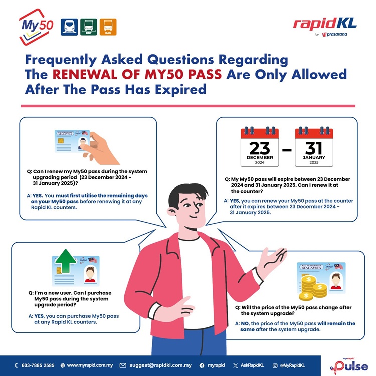 Rapid KL says users can still renew their My50 passes during the system ...