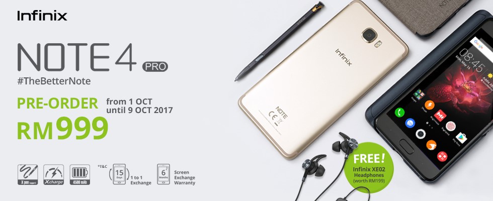 Infinix Note 4 Pro phablet smartphone with 4500mAh battery, XPen stylus ...