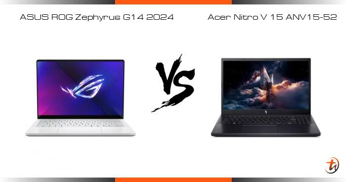 Compare ASUS ROG Zephyrus G14 2024 vs Acer Nitro V 15 ANV15-52 specs ...
