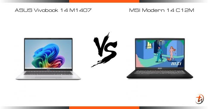 Compare ASUS Vivobook 14 M1407 vs MSI Modern 14 C12M specs and Malaysia ...