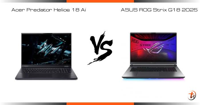 Compare Acer Predator Helios 18 Ai vs ASUS ROG Strix G18 2025 specs and ...