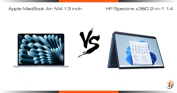 Compare Apple MacBook Air M4 13 inch vs HP Spectre x360 2-in-1 14 specs ...