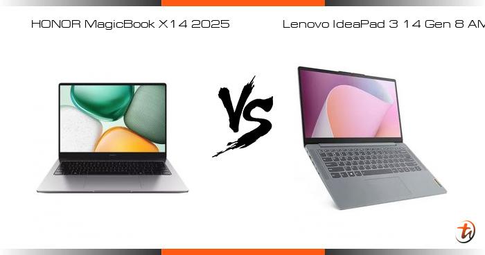 Banding HONOR MagicBook X14 2025 dan Lenovo IdeaPad 3 14 Gen 8 AMD ...