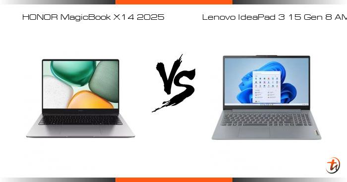 Banding HONOR MagicBook X14 2025 dan Lenovo IdeaPad 3 15 Gen 8 AMD ...
