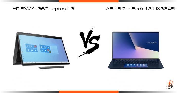 HP ENVY x360 Laptop 13 对比 ASUS ZenBook 13 UX334FLC - 功能区别与规格参数对比 ...