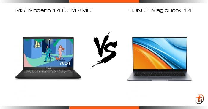 Banding MSI Modern 14 C5M AMD dan HONOR MagicBook 14 - Spesifikasi dan harga di Malaysia ...